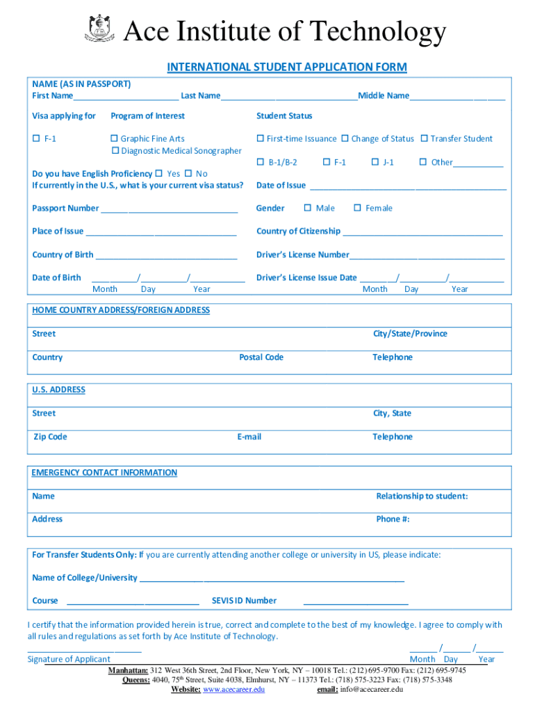 Fillable Online INTERNATIONAL STUDENT (F-1) VISA APPLICATION Fax Email ...