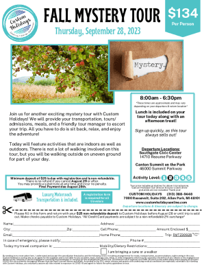 Fillable Online FALL MYSTERY TOUR Fax Email Print - pdfFiller