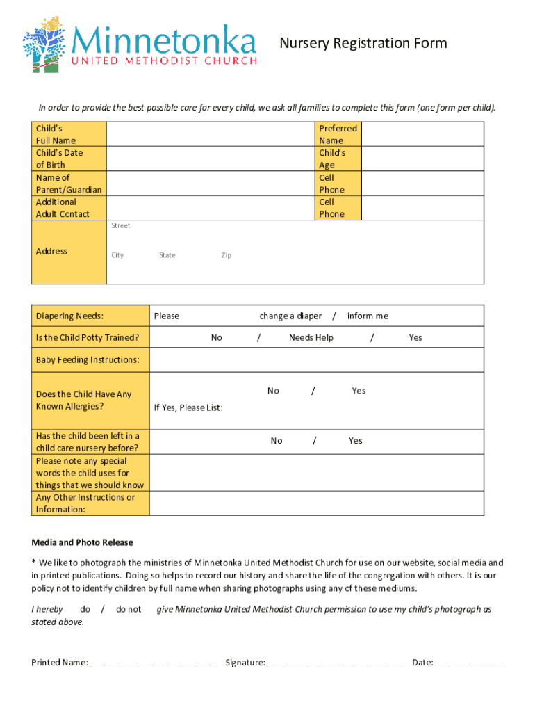 Fillable Online Childcare and Daycare Application Form Template Fax Email Print - pdfFiller