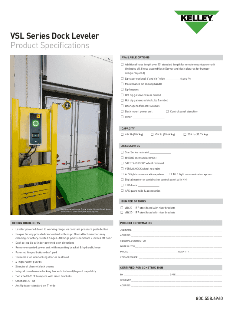 Fillable Online VSL Vertical Dock Leveler Product Specifications Fax Email Print - pdfFiller