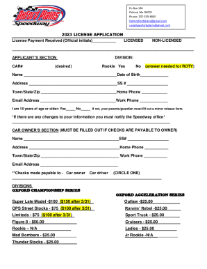 Oxford Plains Speedway 2023 License Application & Terms - Fill Online ...