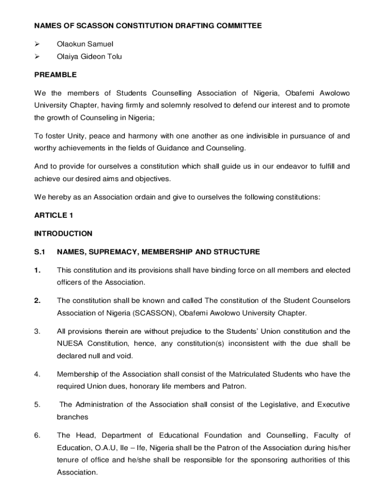 Fillable Online names of scasson constitution drafting committee Fax ...