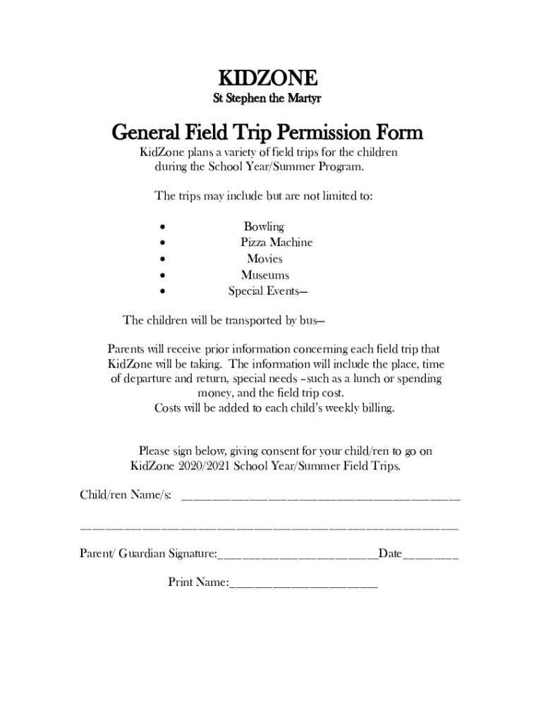 Fillable Online field trip/activities permission form - Central High School Fax Email Print ...