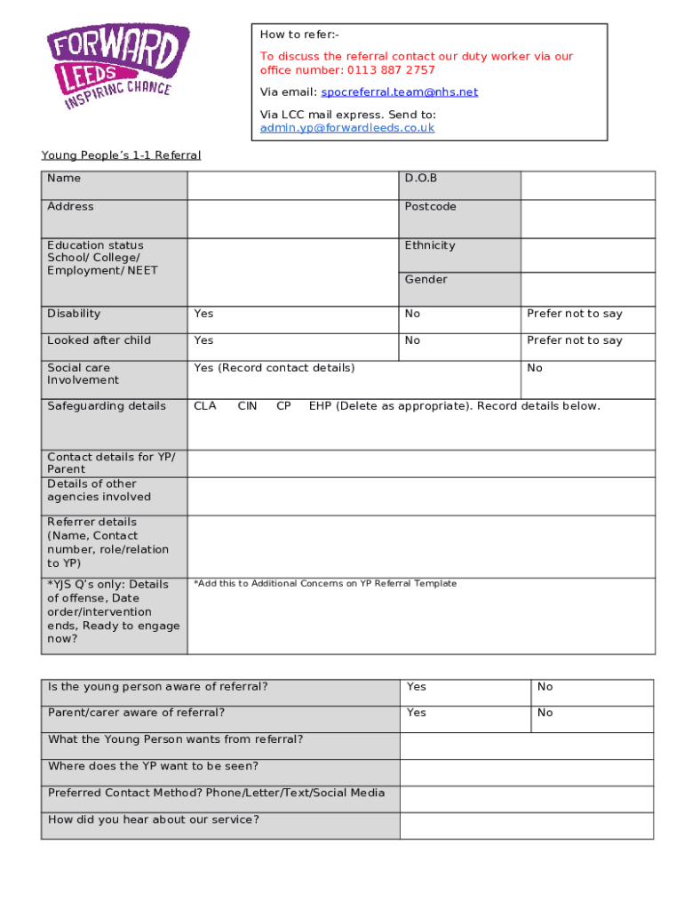 Children and Young People Pre-School Referral Doc Template | pdfFiller