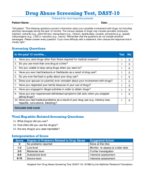 Fillable Online Drug Abuse Screening Test The following questions ...