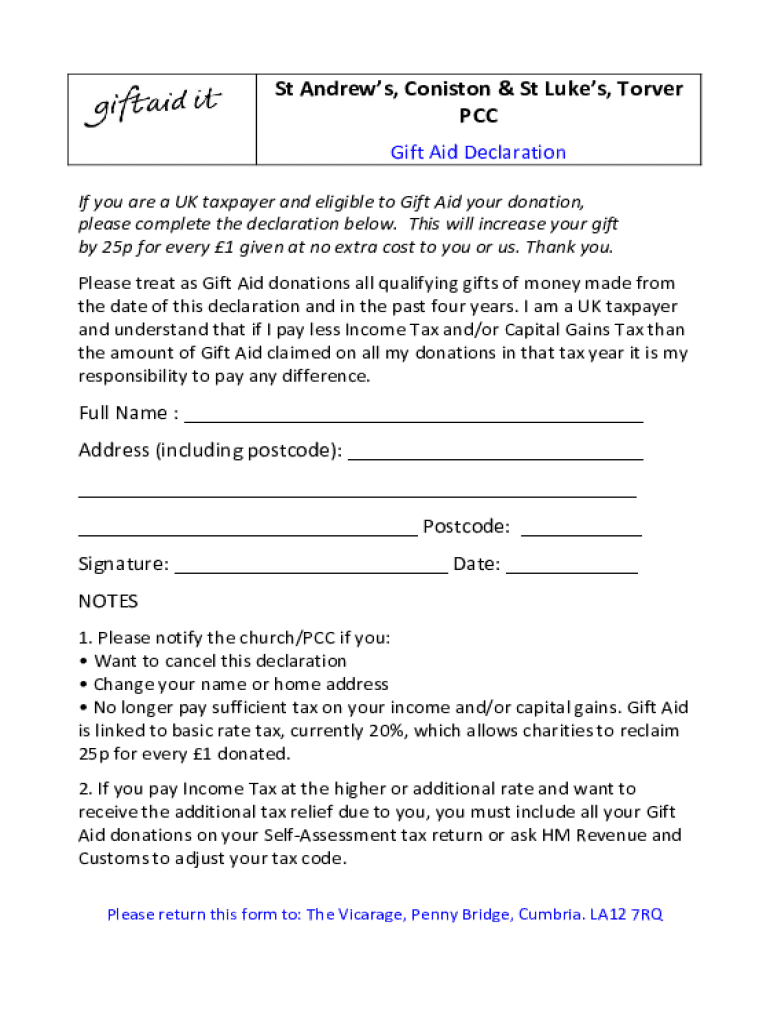 Fillable Online Gift Aid Declaration form PDF - cloudfront.net Fax ...