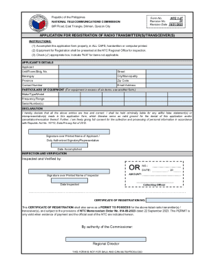 Fillable Online Form No. NTC 1-XX APPLICATION FOR REGISTRATION OF RADIO ...