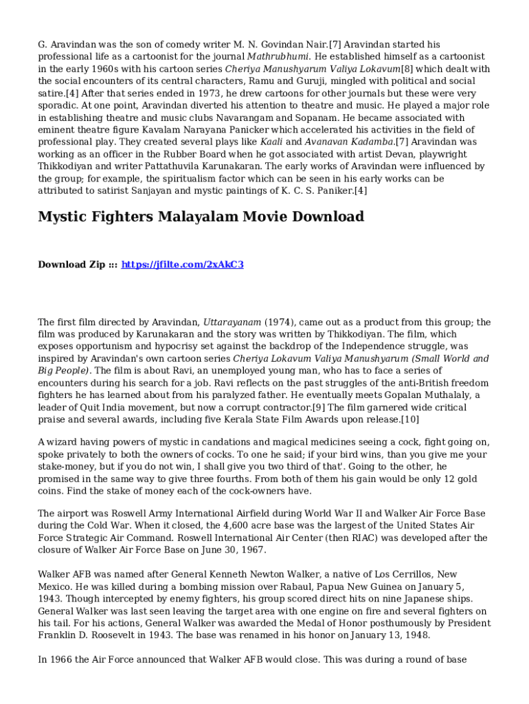 Fillable Online Aravindan-G Director, screenwriter, musician, cartoonist ... Fax Email Print ...