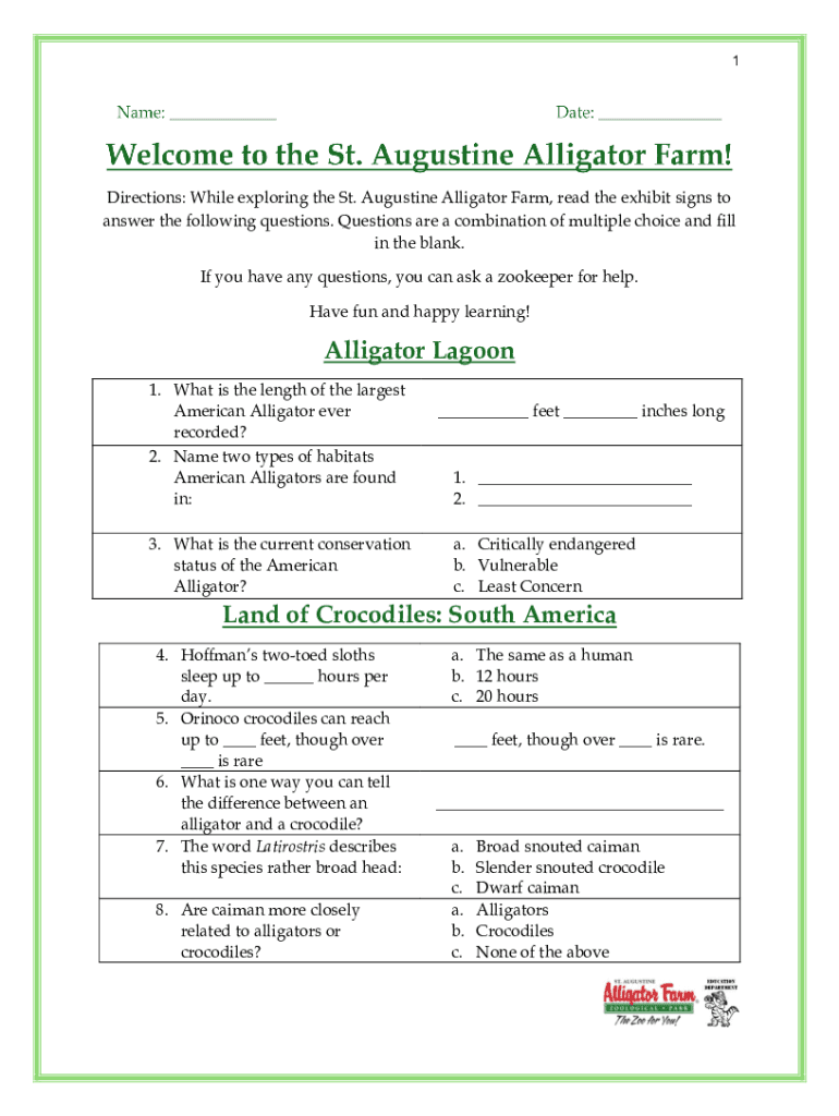 Fillable Online St. Augustine Alligator Farm Zoological Park - All You Need ... Fax Email Print ...