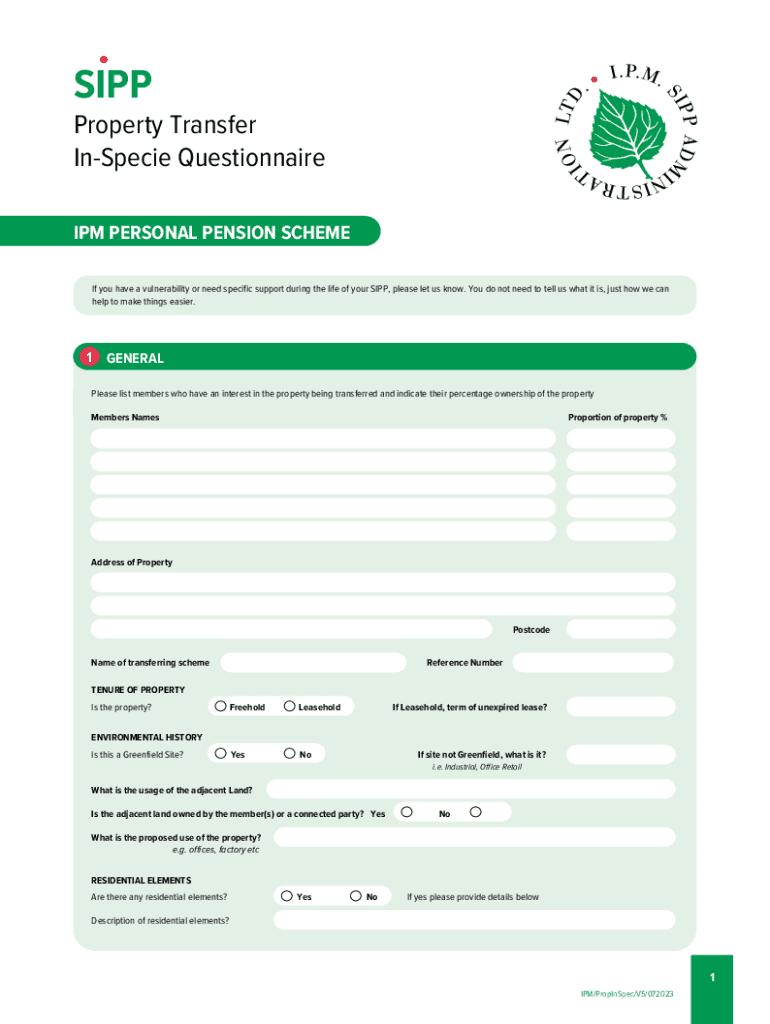 Fillable Online SIPP - Property Transfer In-Specie Questionnaire Fax ...