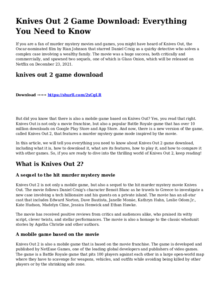 Fillable Online Knives Out 2 Game Download: Everything You Need to Know ...