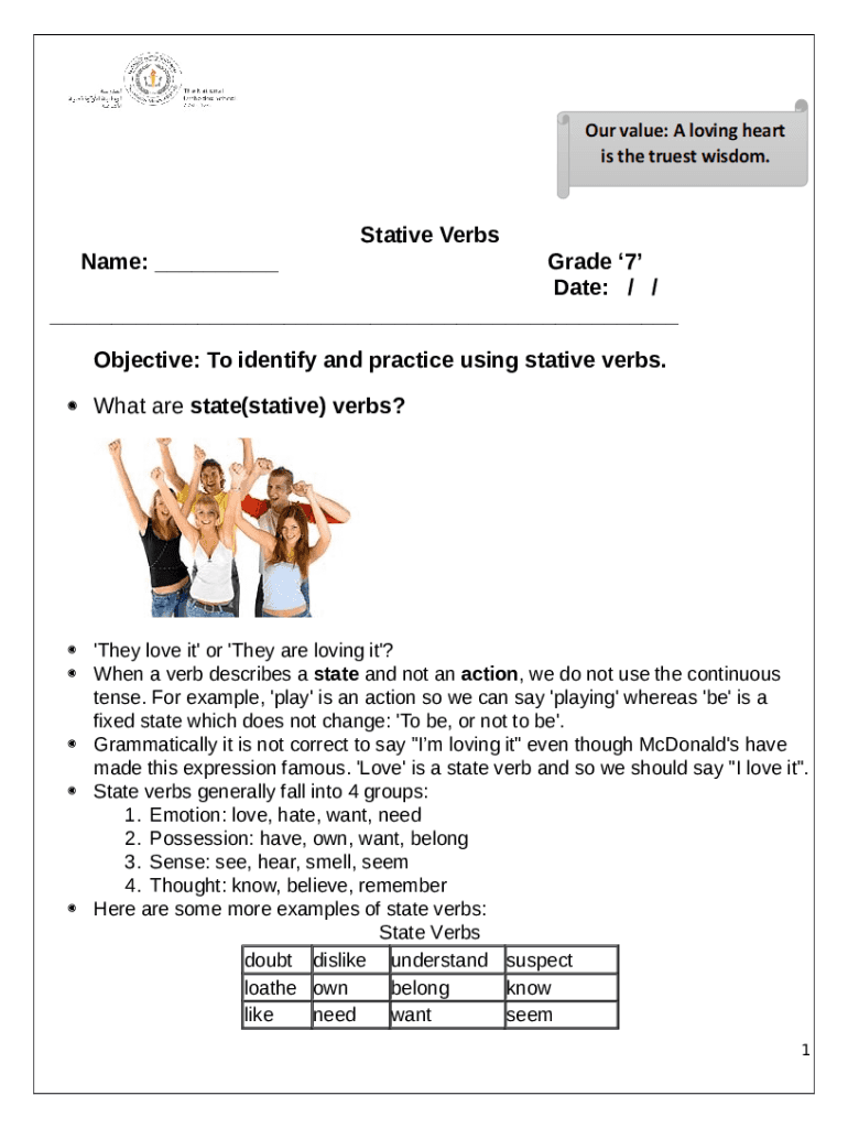 Stative VerbsDefinition, Usage, Examples & Exercises Doc Template ...