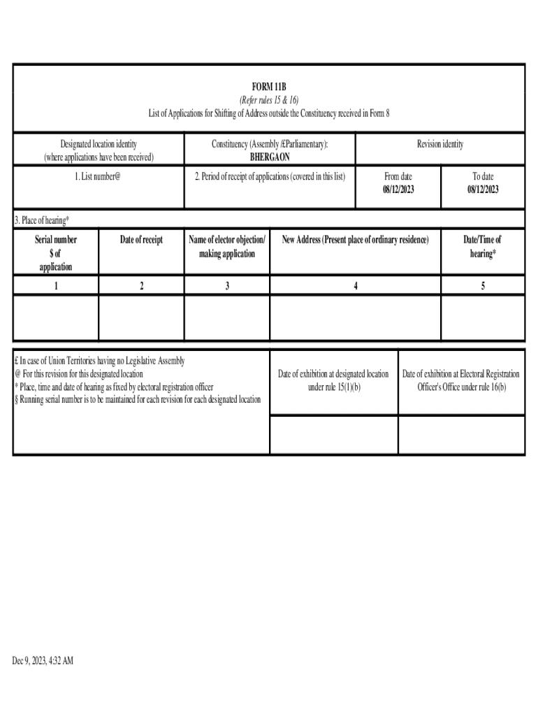 Fillable Online Dec 9, 2023, 3:00 AM FORM 11B (Refer rules 15 & 16 ...