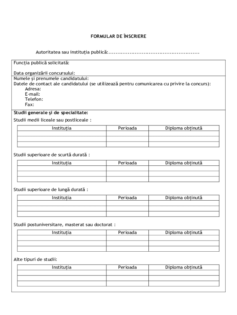 Fillable Online anexa nr 4 FORMULAR DE INSCRIERE LA CONCURS.pdf Fax Email Print - pdfFiller