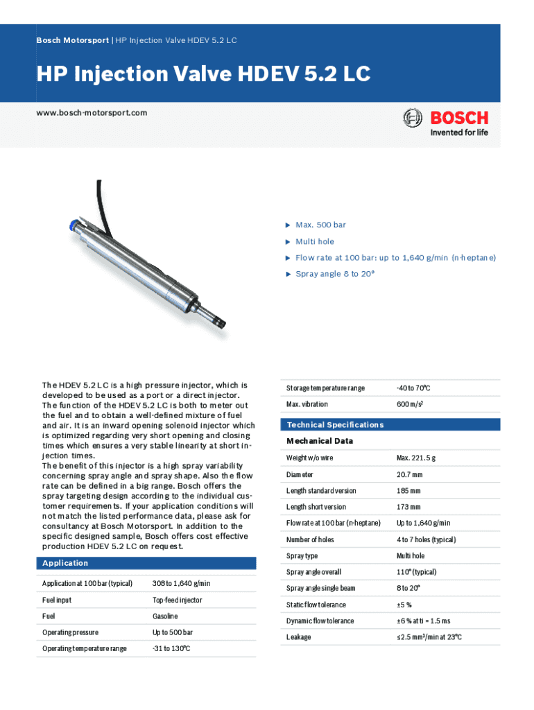 Fillable Online Bosch High Pressure Pumps and High Pressure Injection ...