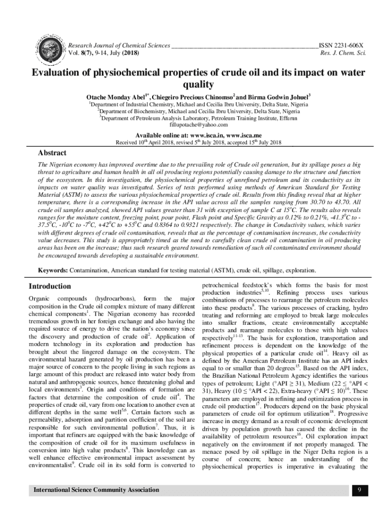 Fillable Online hysiochemical properties of crude oil and its impact on ...