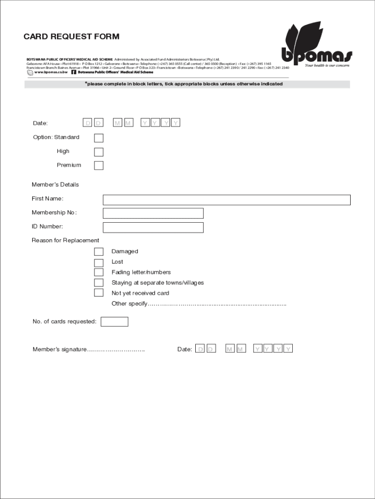 Fillable Online BPOMAS REQUEST CARD Form REPRO Fax Email Print - pdfFiller