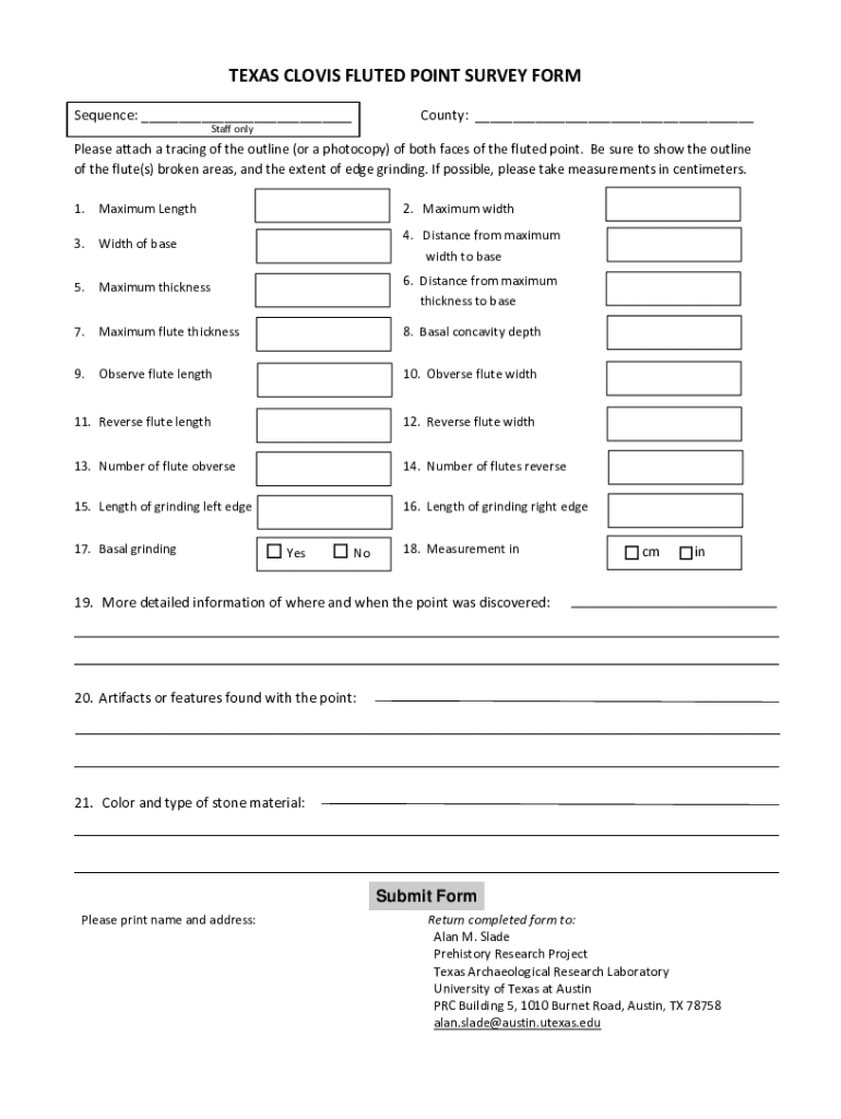 Fillable Online TEXAS CLOVIS FLUTED POINT SURVEY FORM Sequence Fax ...