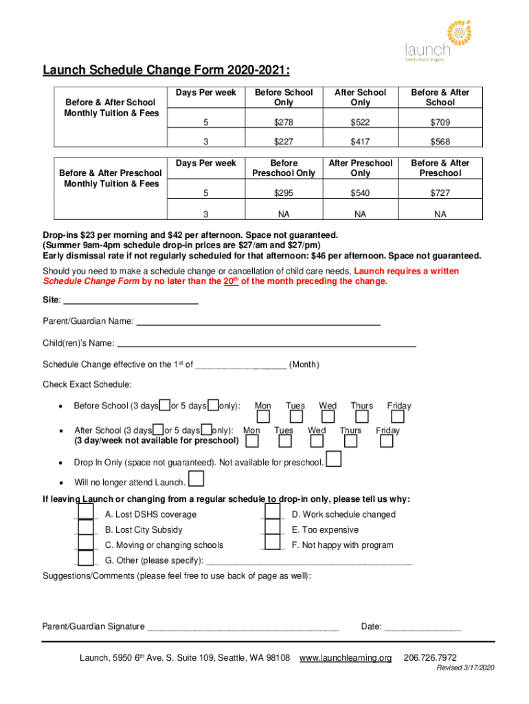 Fillable Online School Age Schedule Change Form: Fax Email Print ...