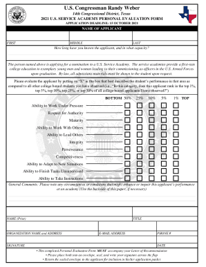 Fillable Online 2021 us service academy personal evaluation form Fax Email Print - pdfFiller