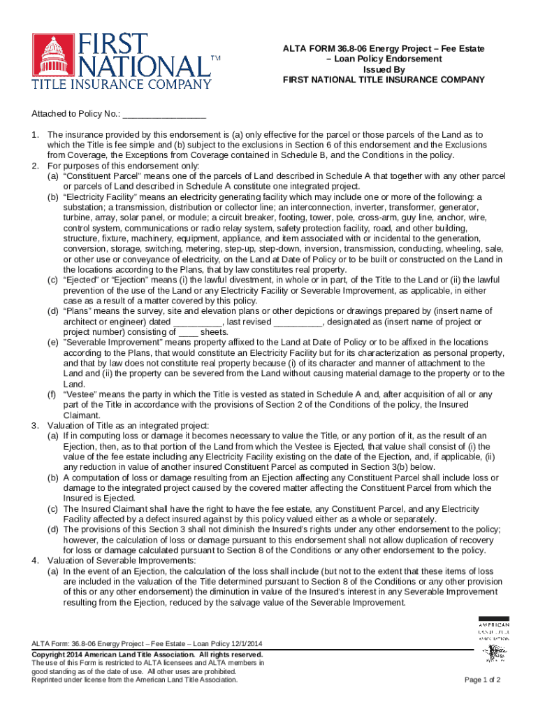 ALTA Endorsement 36.8-06 (Energy Project - Fee Estate Doc Template ...