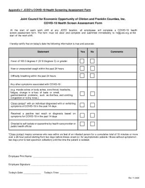 JCEO COVID-19 Health Screening Assessment Form | Employee Health Check ...