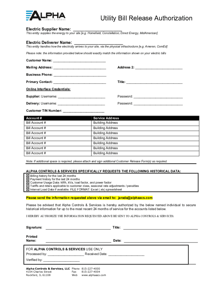 Fillable Online Utility Release FormArizona Department of Housing - az ...