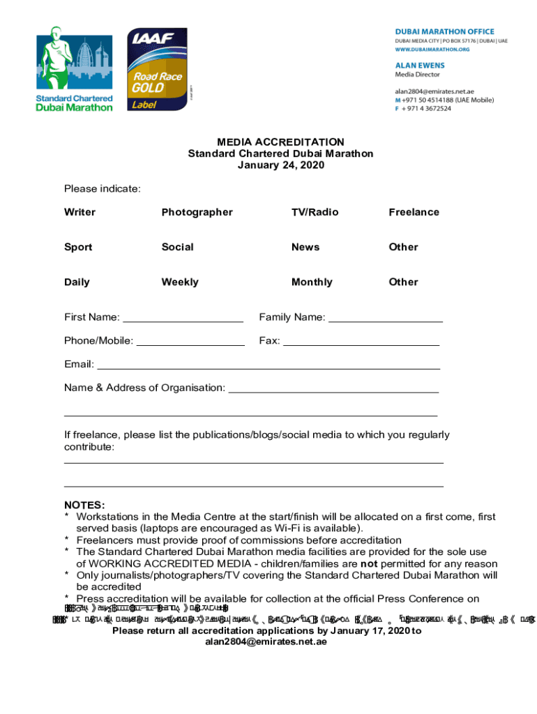 Fillable Online Standard Chartered Dubai Marathon - Race Details Fax ...