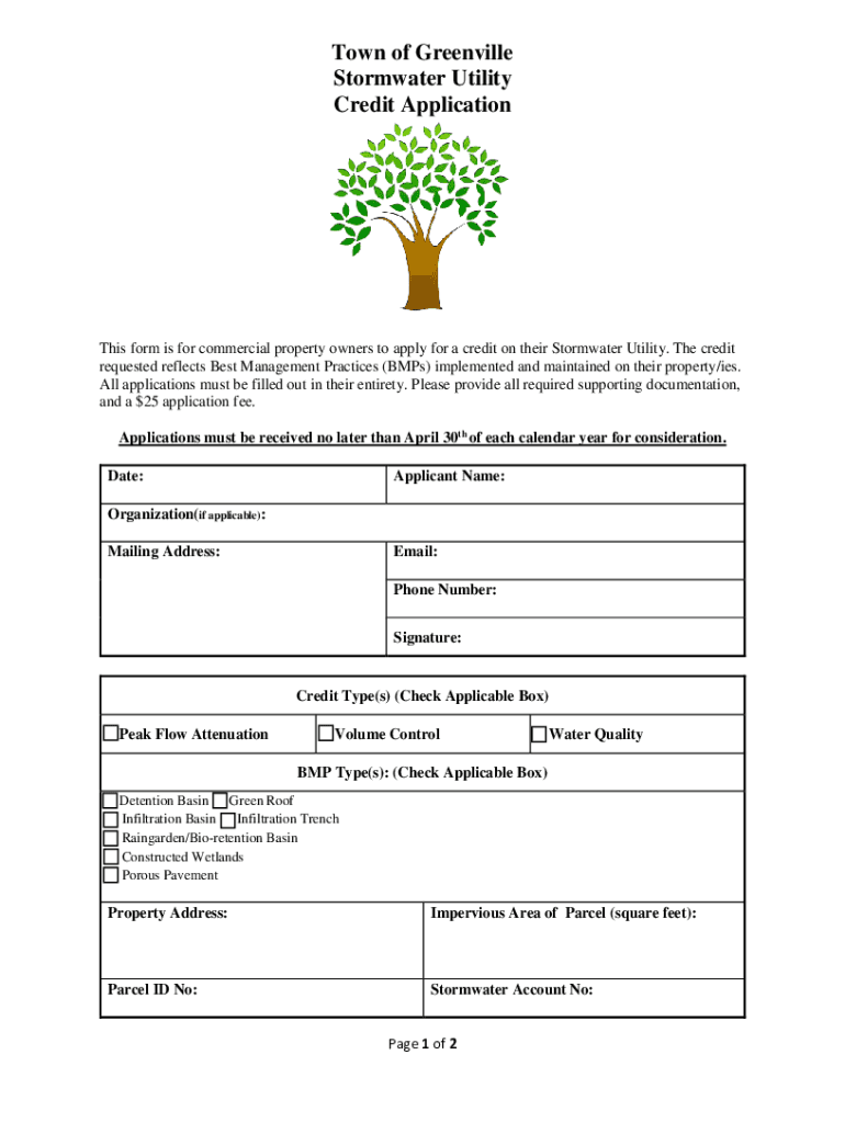 Fillable Online storm water service fee- credit application form Fax ...
