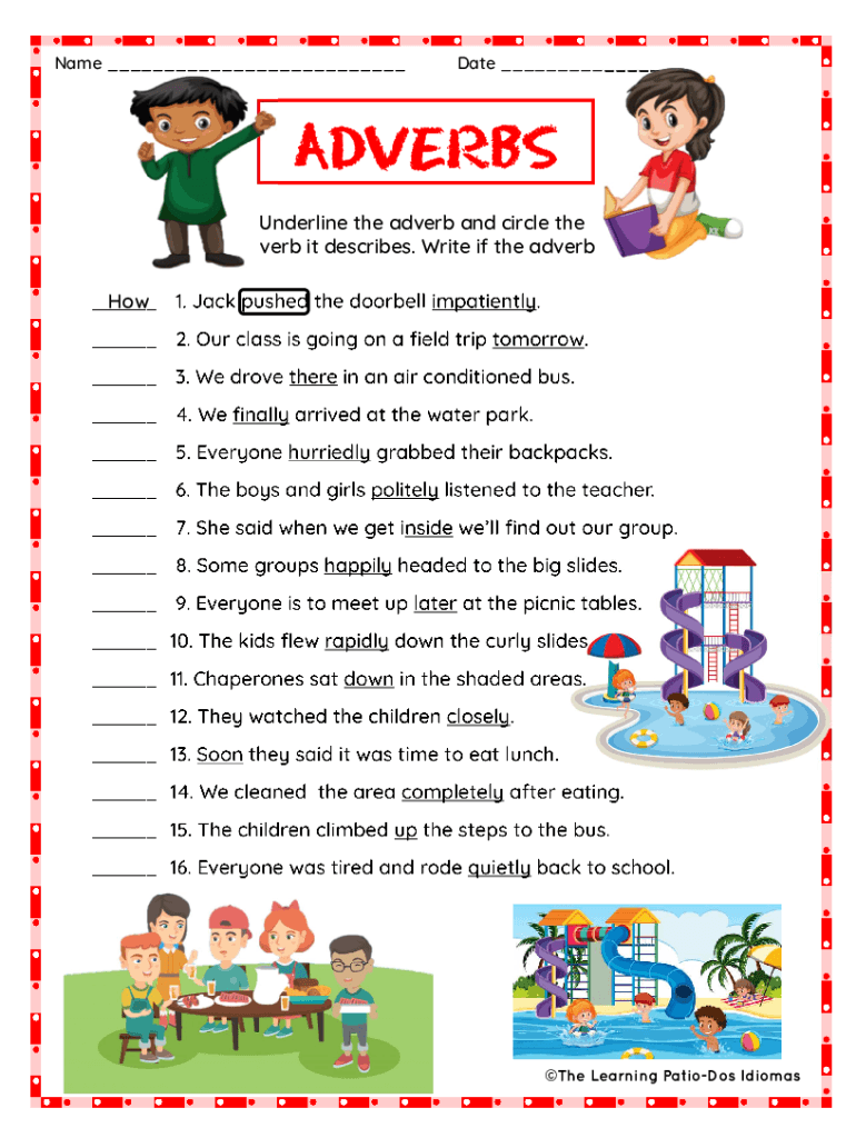 Fillable Online Circle the adverbs and underline the verbs that they ...