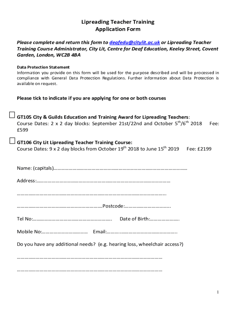 Fillable Online Lipreading Teacher Training Application Form - London ...