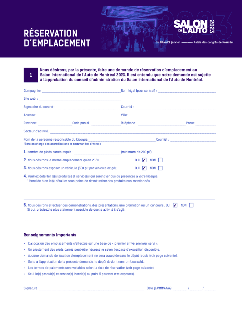 Remplissable En Ligne Le Salon de l'Auto de Montral de retour du 20 au 29 ... Fax Email Imprimer ...