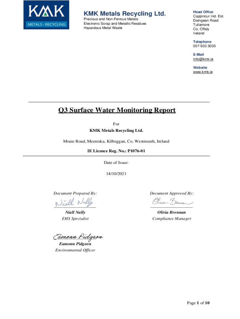 Fillable Online Q3 Surface Water Monitoring Report Fax Email Print ...