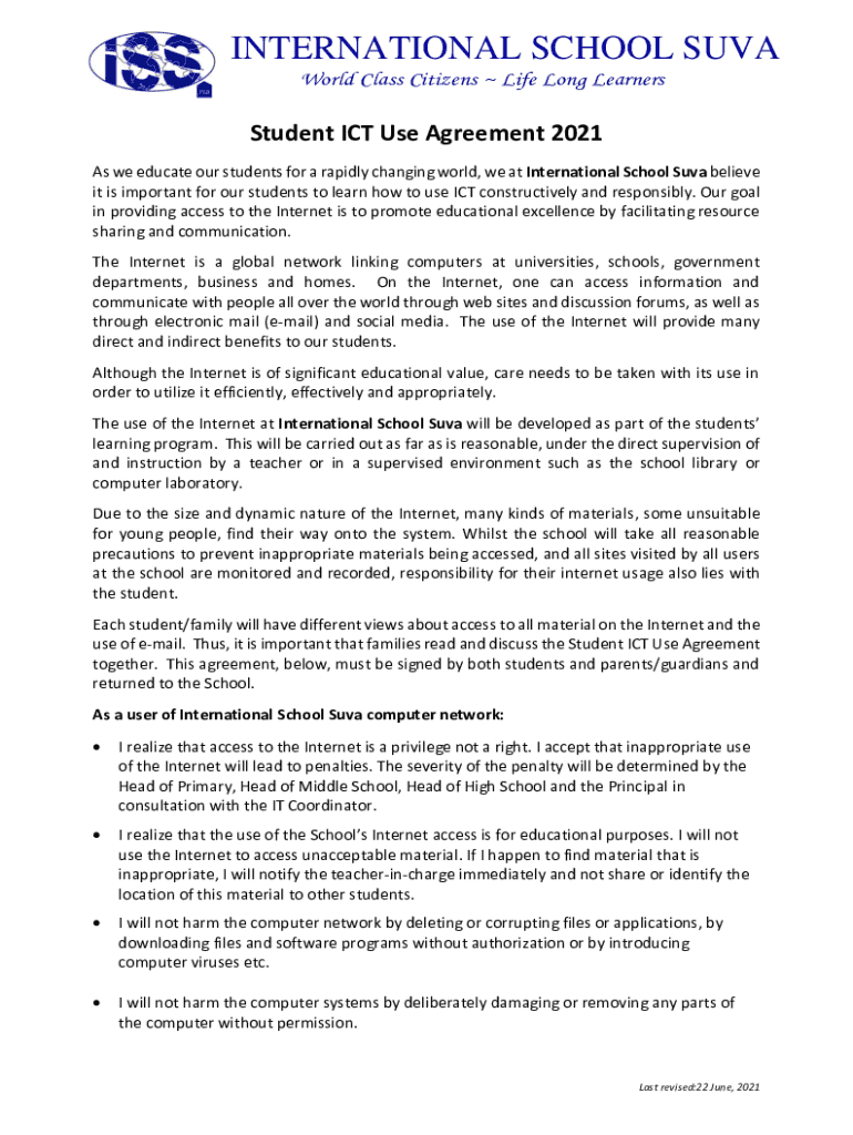 Fillable Online Student ICT Use Agreement Fax Email Print - pdfFiller