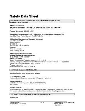 Fillable Online services lube unox SAFETY DATA SHEET AGCO Super Universal Tractor Oil Fax Email ...