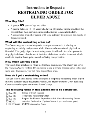 Fillable Online The restraining order process for elder or dependent ...