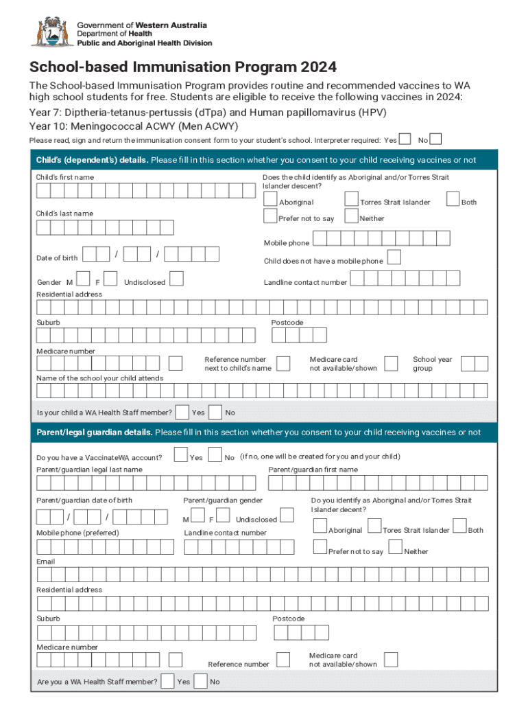 Fillable Online School-based Immunisation consent form Fax Email Print ...