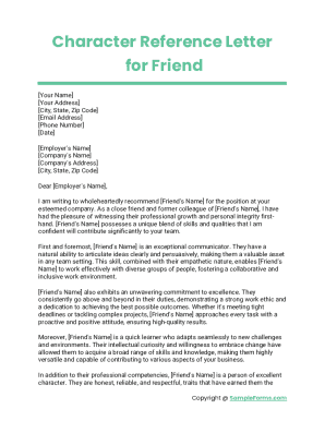 How To Write A Character Reference Letter For A Friend Or ... Doc ...