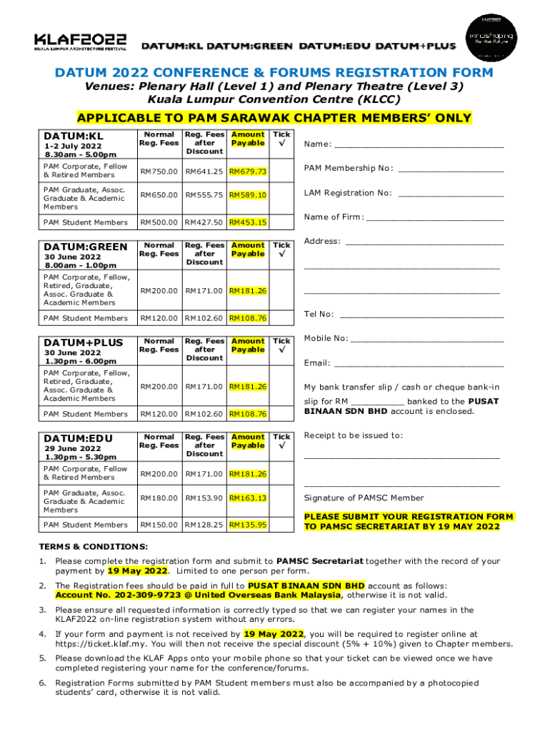 Fillable Online pamsc org DATUM 2022 - Registration Form (PAMSC Members ...