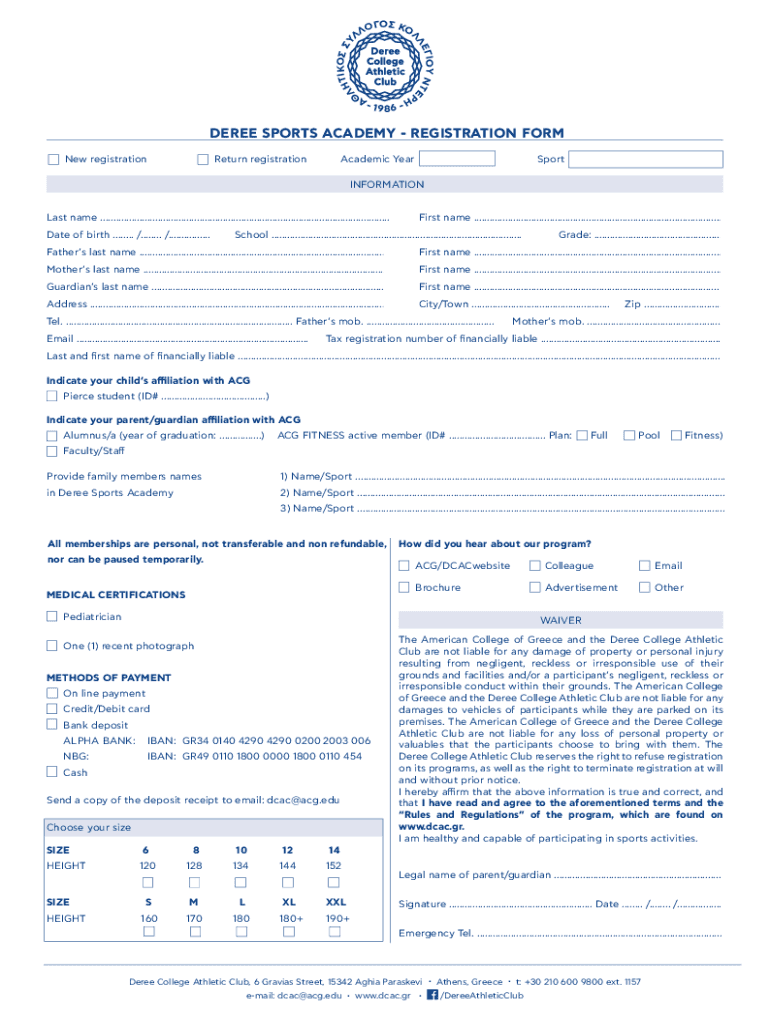 Fillable Online DEREE SPORTS ACADEMY - REGISTRATION FORM Fax Email Print - pdfFiller