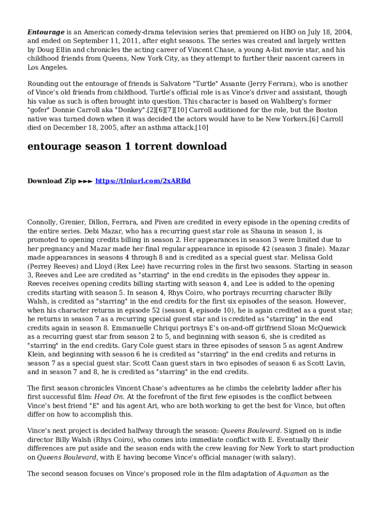 Fillable Online Entourage Creator Reveals the One Person Who Could ... Fax Email Print - pdfFiller