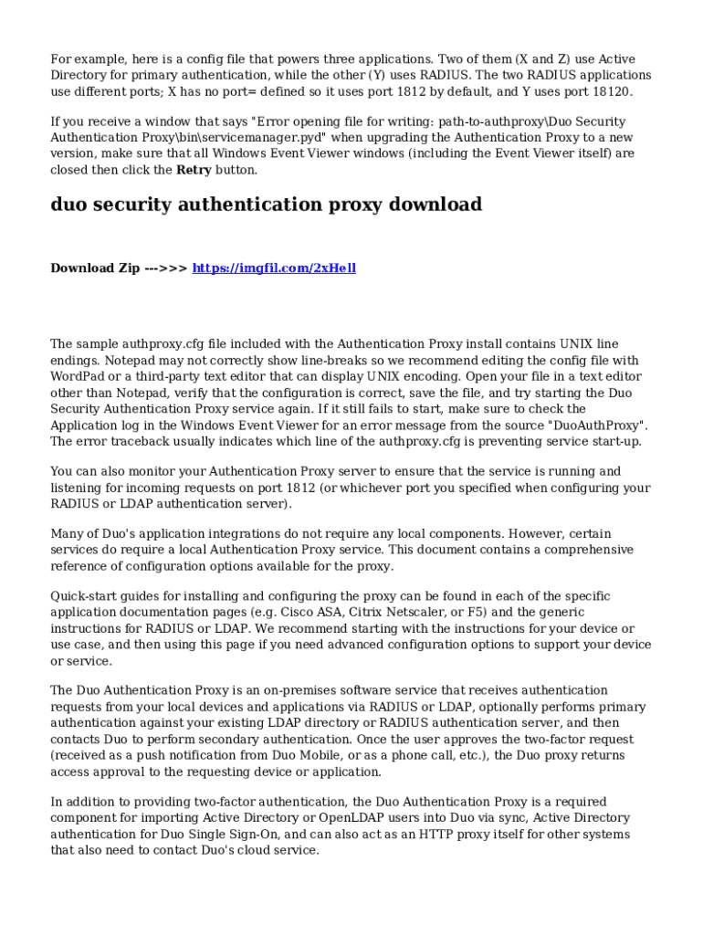 Fillable Online Can the Duo Authentication Proxy be used to protect ... Fax Email Print - pdfFiller