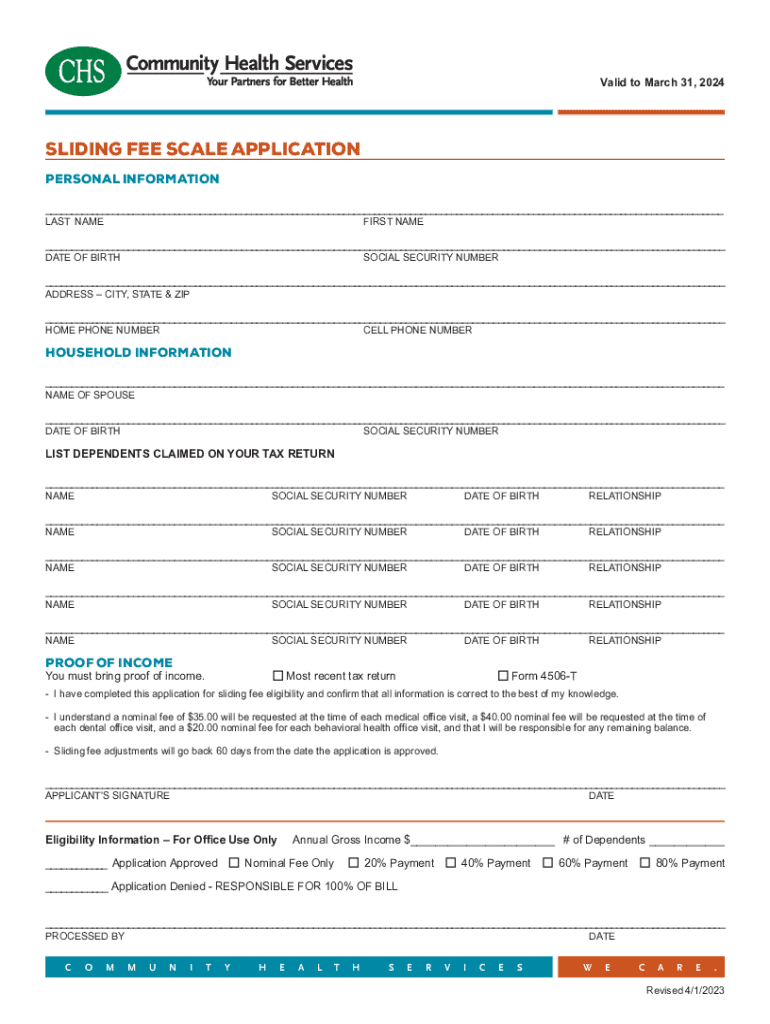 Fillable Online 2023-2024 Best in Class Monthly Sliding Fee Scale Fax ...