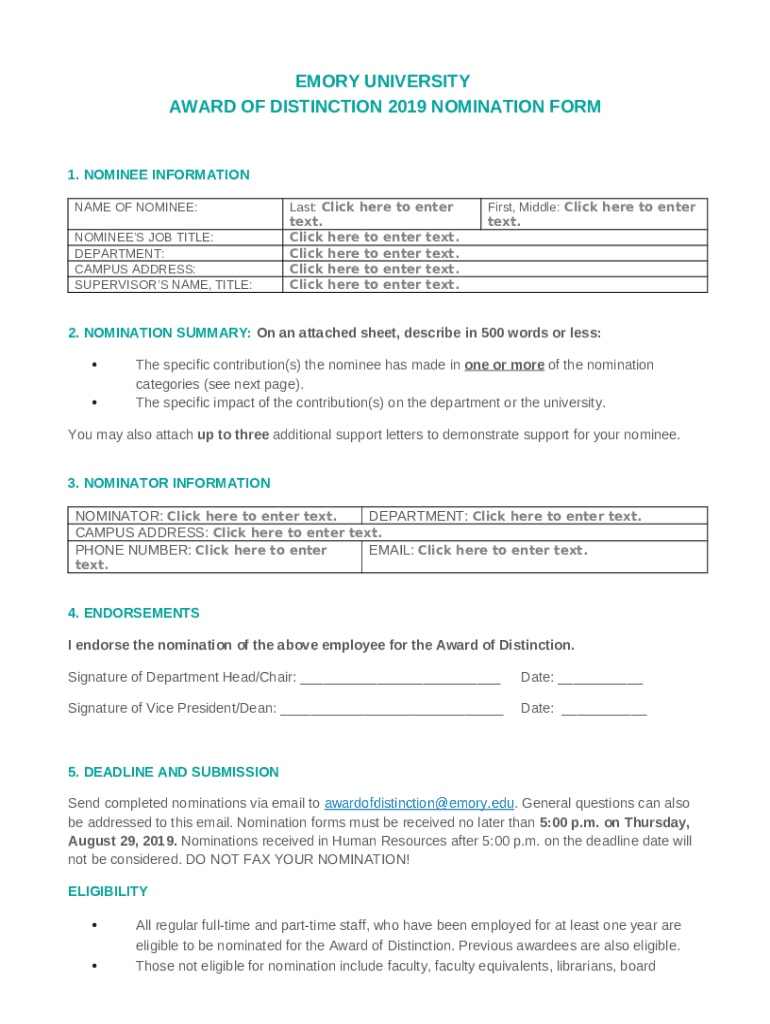 Sample Nomination - Emory HR - hr emory Doc Template | pdfFiller