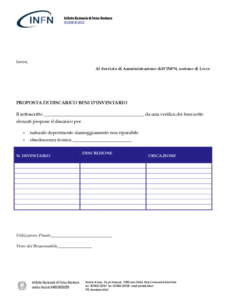 Compilabile Online web le infn modulo-discarico-beni-inventariati ... Compilabile Online web le infn modulo-discarico-beni-inventariati ...