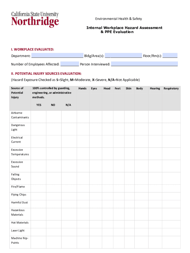 Fillable Online Internal Workplace Hazard Assessment & PPE Evaluation ...
