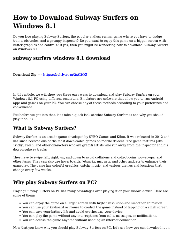 Fillable Online Subway Surfers Windows 8.1 Download Fax Email Print - pdfFiller