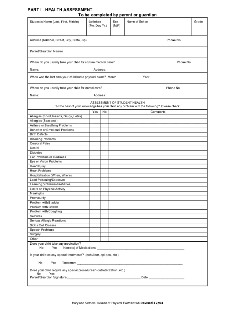 Fillable Online Heath Inventory Form 1.pdf - STUDENT RECORD CARD ...