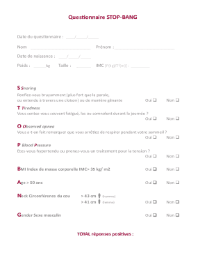 Remplissable En Ligne STOP-BANG Sleep Apnea Questionnaire Fax Email ...