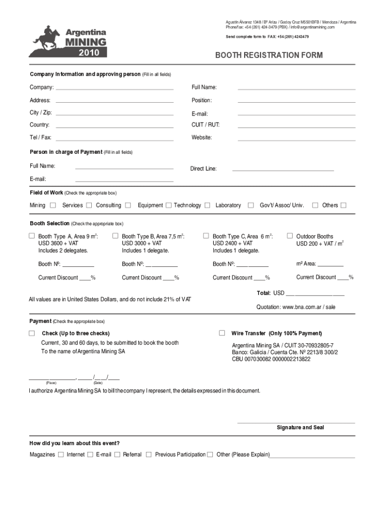 Fillable Online 2010 BOOTH REGISTRATION FORM Fax Email Print - pdfFiller